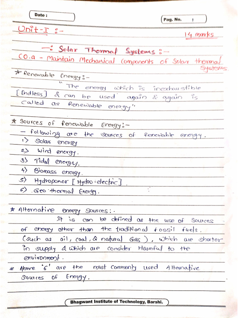 Unit 1 Renewable Energy Technology | PDF