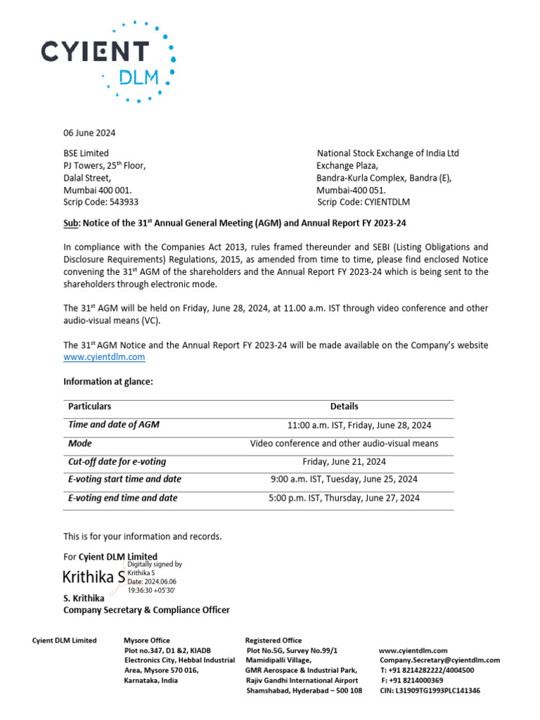 Cyient DLM 31st AGM & Annual Report 2024 | PDF | Printed Circuit Board ...