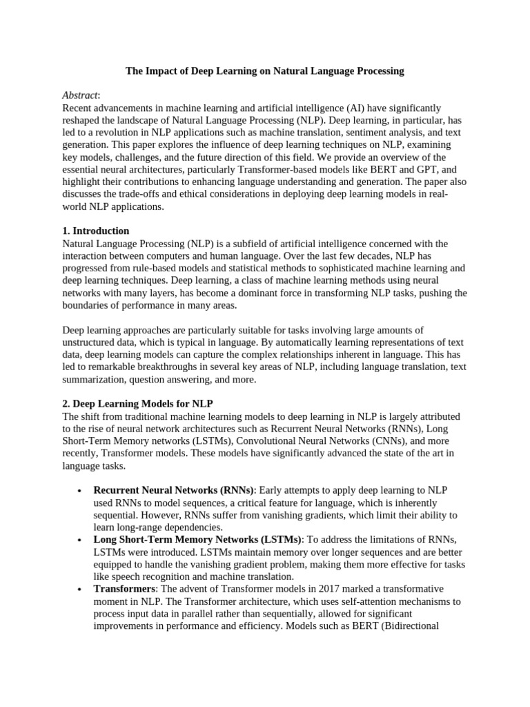 The Impact of Deep Learning On Natural Language Processing | PDF | Deep Learning | Artificial ...