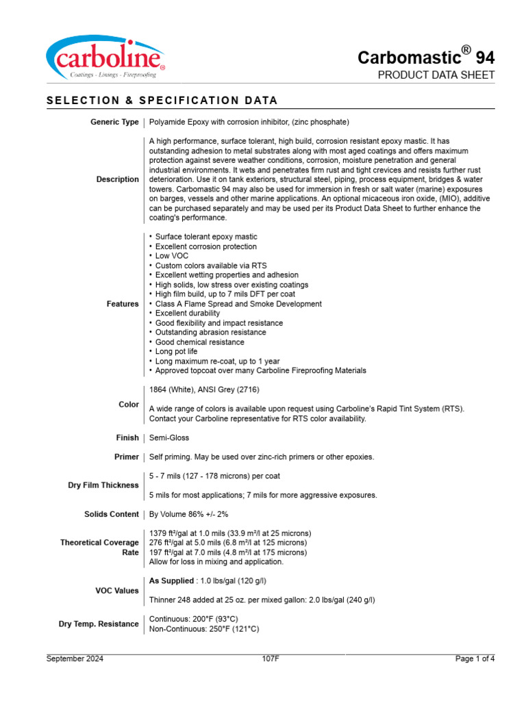 Carbomastic_94_PDS | PDF | Corrosion | Building Materials