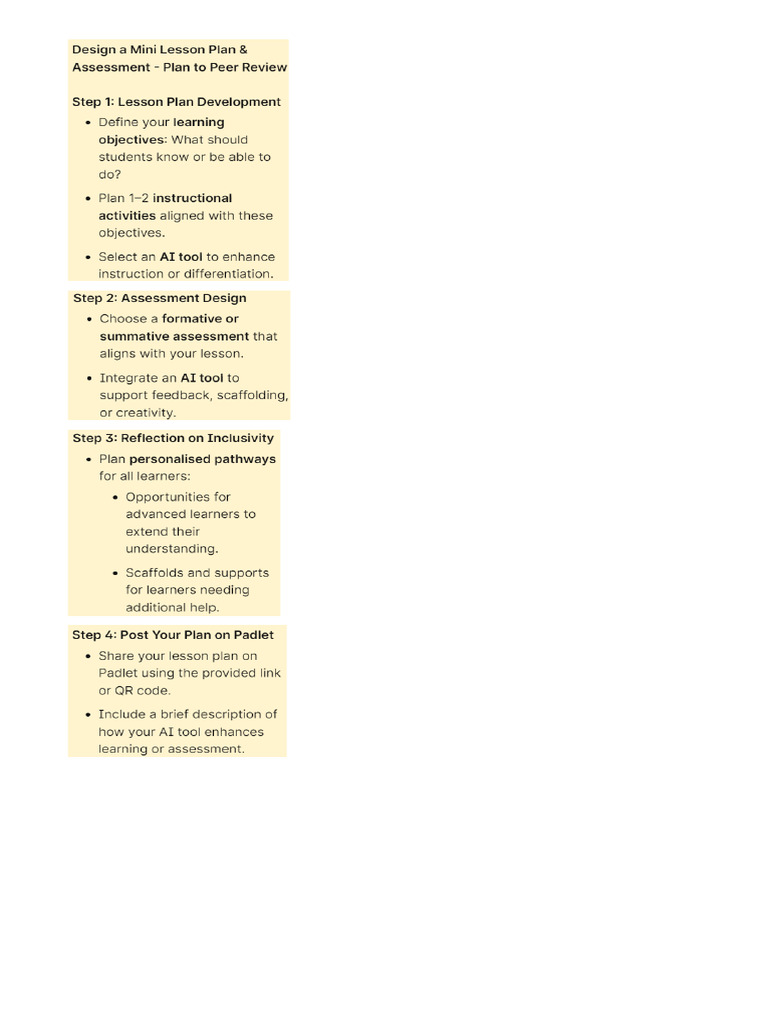 Steps in Designing Mini Lesson Plan and Assessment Plan To Peer Review ...