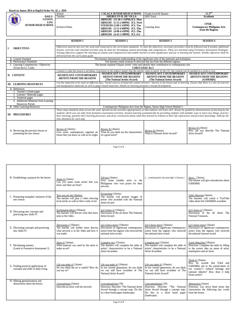 DLL_CPAR_Week4_MAR6-10 | PDF | Learning | Teachers