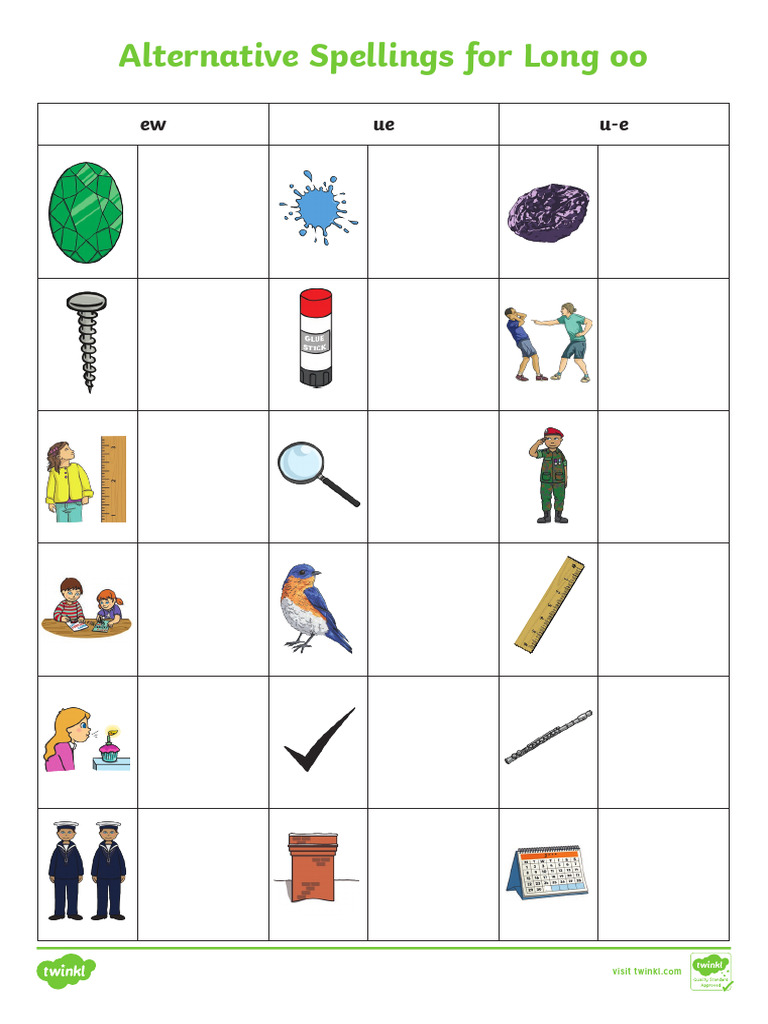 t l 8795 Alternative Spellings Ew Ue Ue Table Activity Sheet Ver 12 | PDF