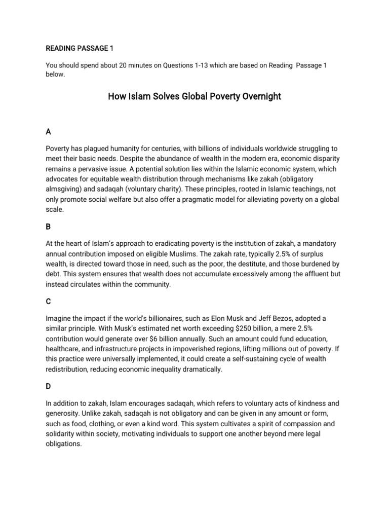 Reading Passage 1 (Islamic) | PDF | Poverty | Poverty & Homelessness