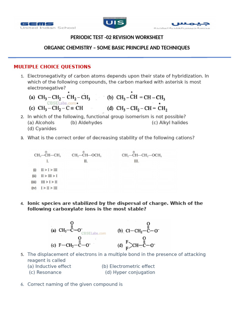 Chem - PT-02 - Organic Chemistry - Worksheet | PDF | Chemical Bond ...
