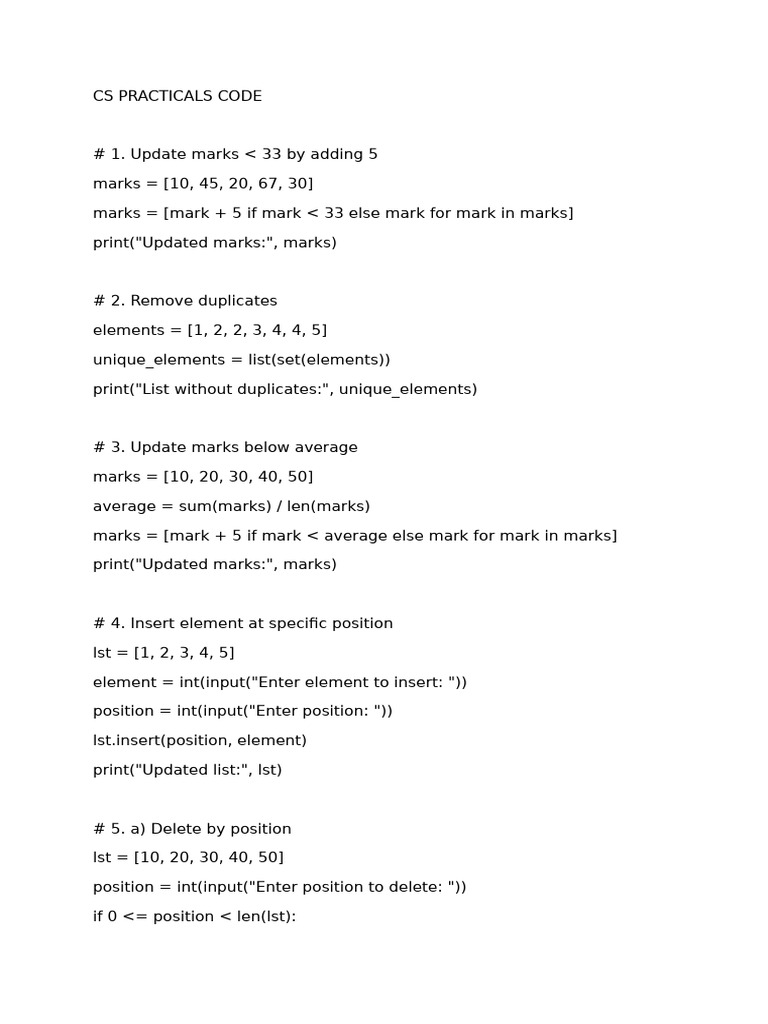 CS Practicals Code | PDF