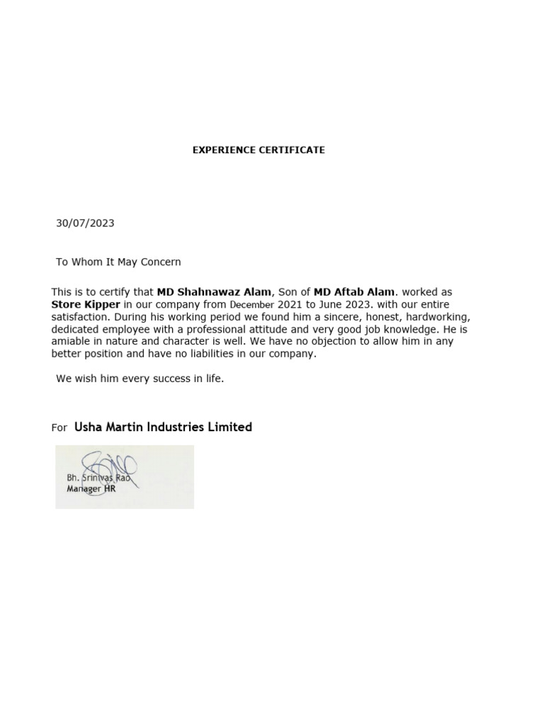Experience Certificate | PDF