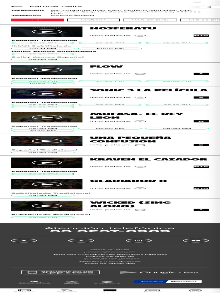 Cinemex Parque Delta - Cartelera y Horarios en Centro | PDF