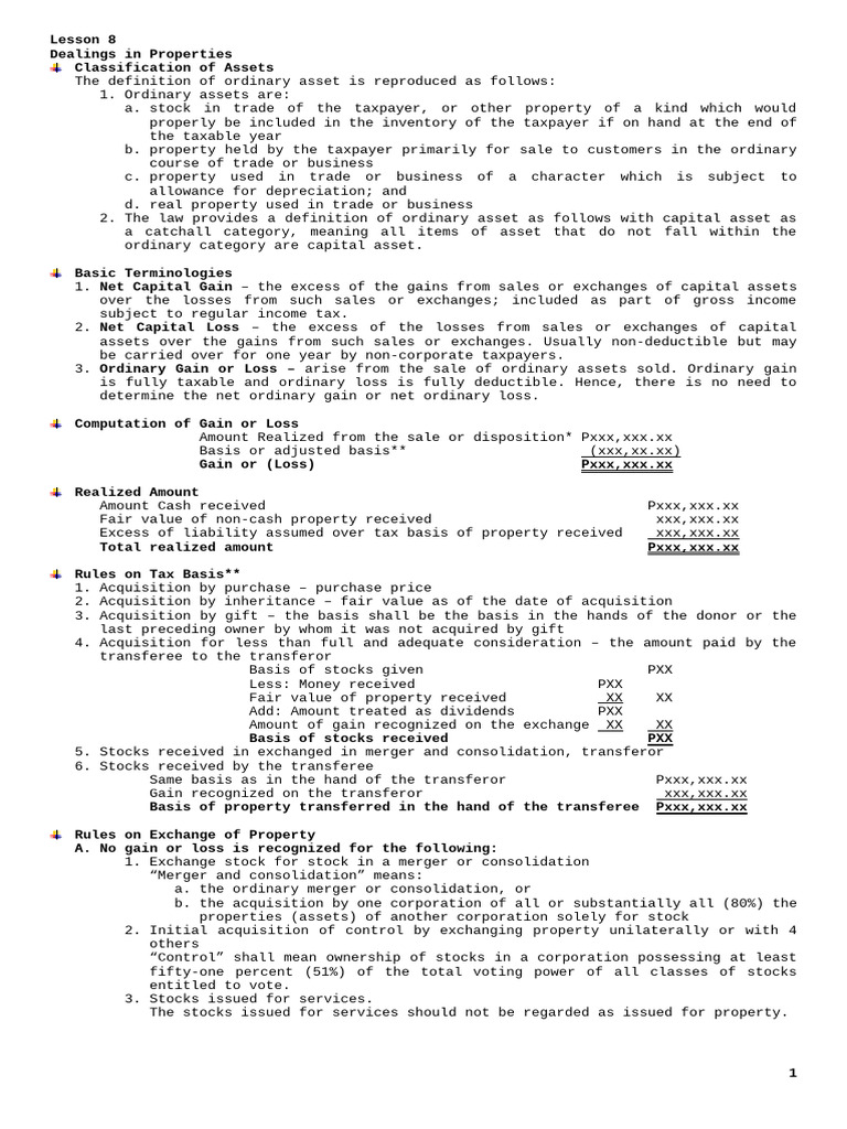 Lesson-8 | PDF | Capital Gains Tax | Capital Gain