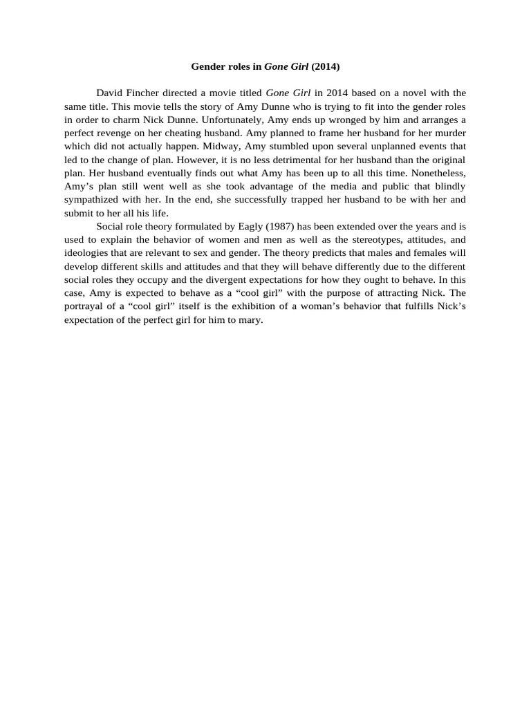Gender Roles in Gone Girl (2014) | PDF