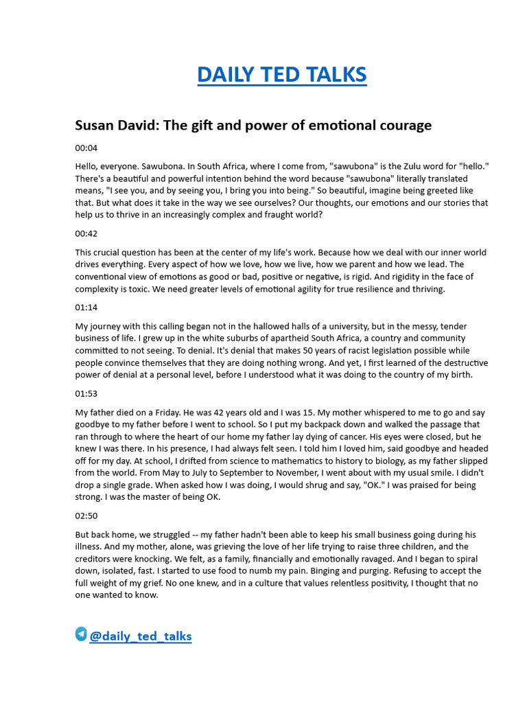 The Gift and Power of Emotional Courage. (@daily - Ted - Talks) | PDF ...