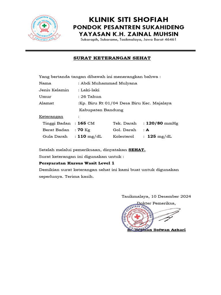 Surat Keterangan Sehat Abdi | PDF