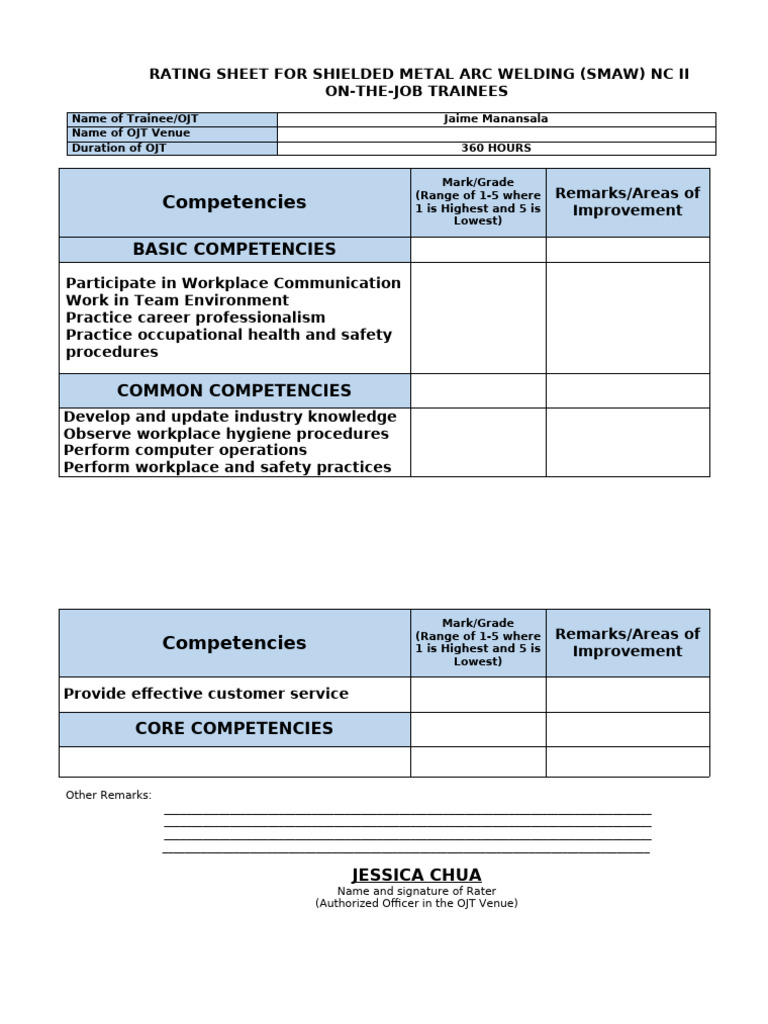 Welding Trainee Evaluation Sheet | PDF | Welding | Construction