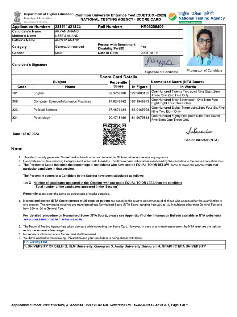 Cuet Score 2023 | PDF