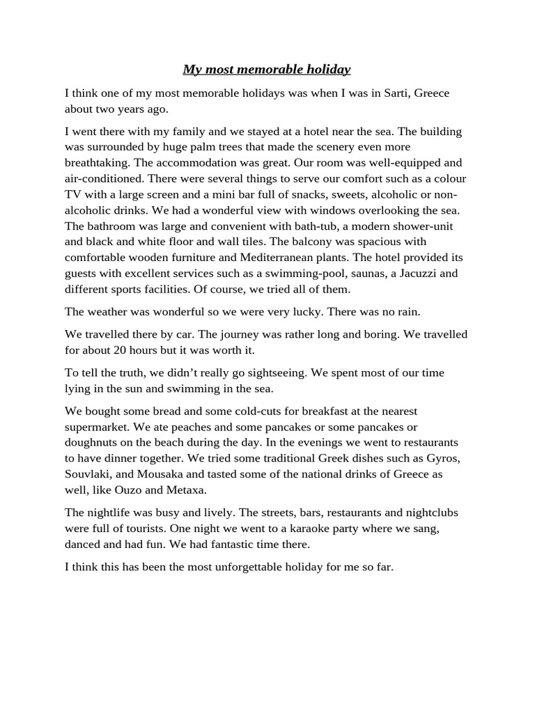 My Most Memorable Holiday | PDF