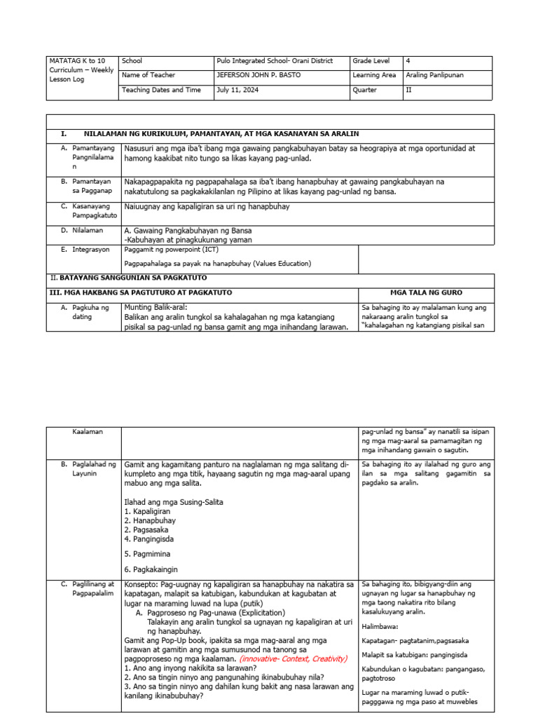 Modelong Banghay Aralin Sa AP4 | PDF