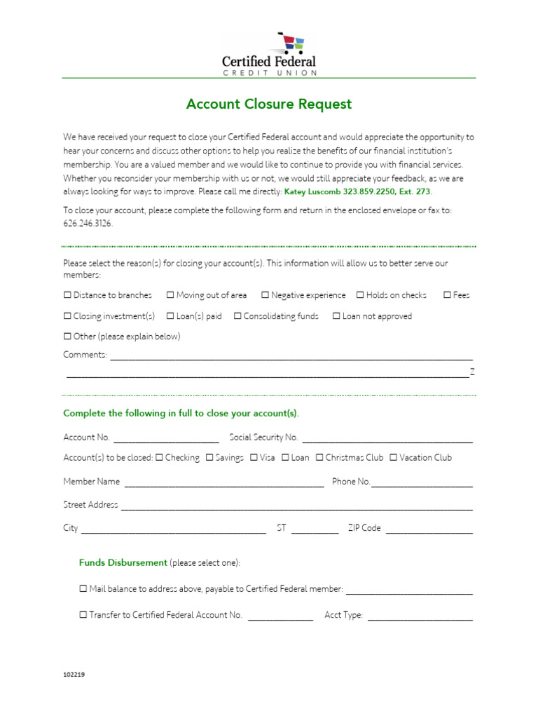 CFCU Account Closure Request Form 102219 | PDF | Credit Card ...