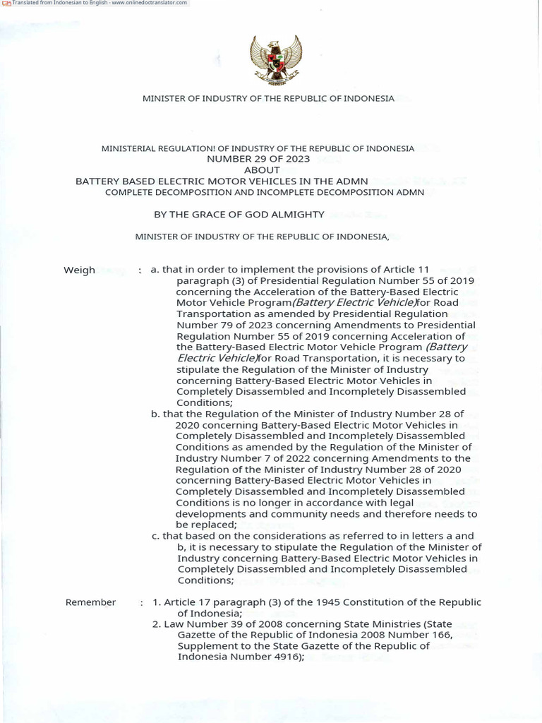 Indonesia S Regulation On Electric Vehicles Pdf Vehicles Electric