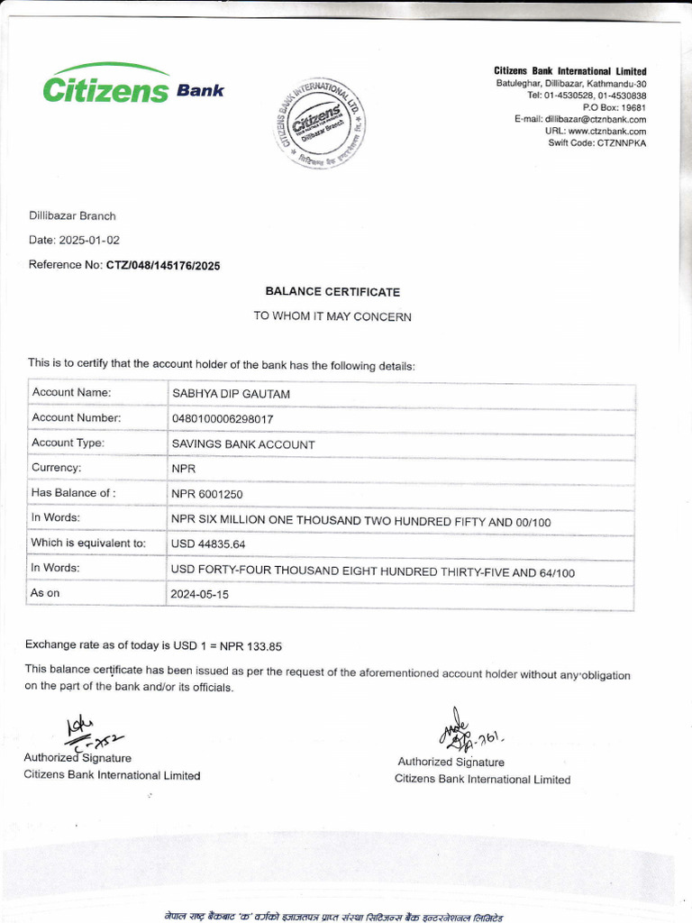 Balance Certificate | PDF