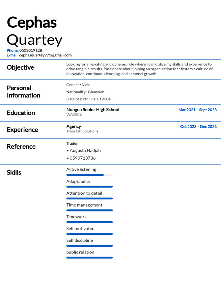 Cephas Quartey: Resume Overview | PDF