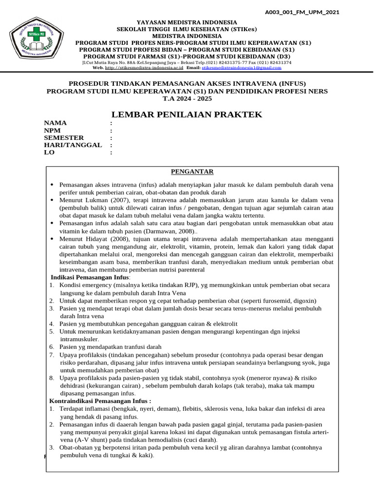 DAFTIL pemasangan infus | PDF