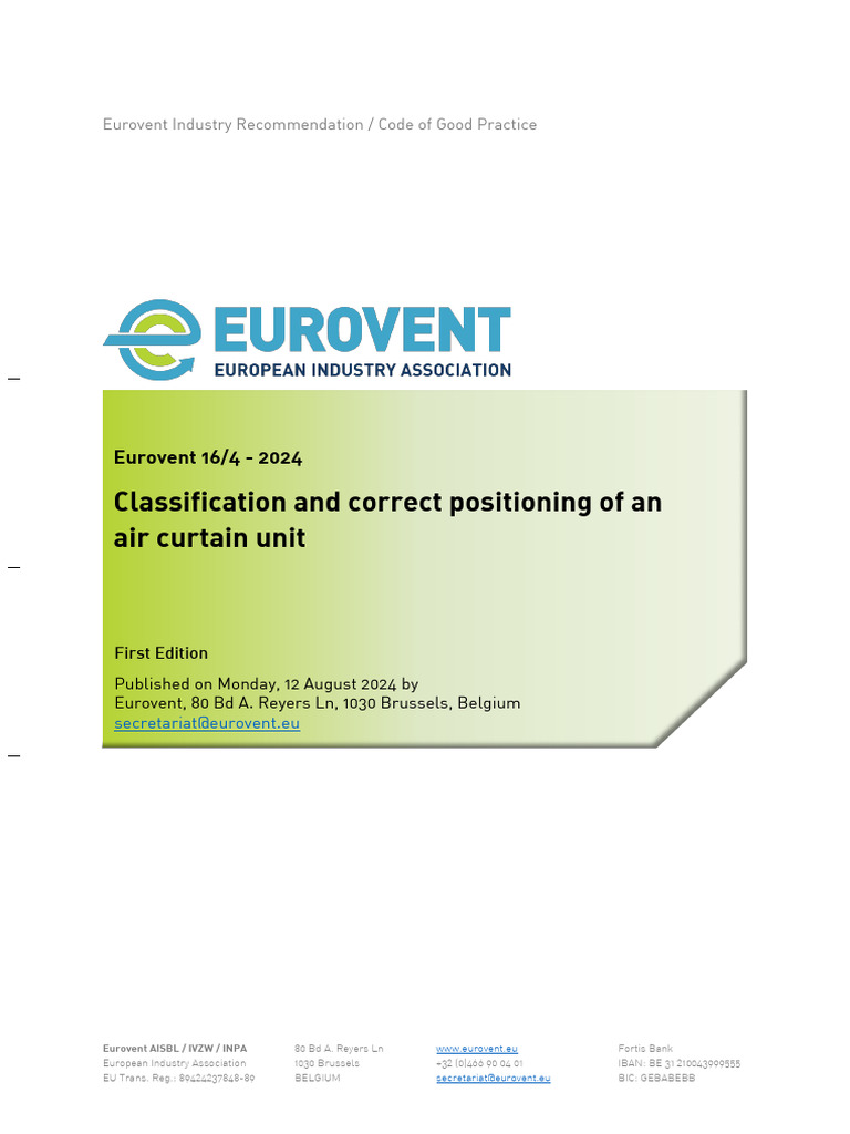 Eurovent Rec 16 4 Classification and Correct Positioning of An Air Curtain Unit | PDF ...