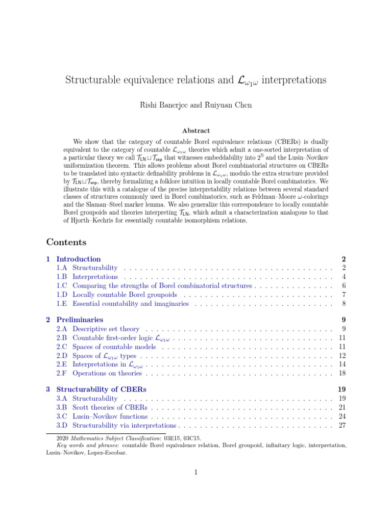 (Ruiyuan Chen) Structurable equivalence relations and Lω1ω ...