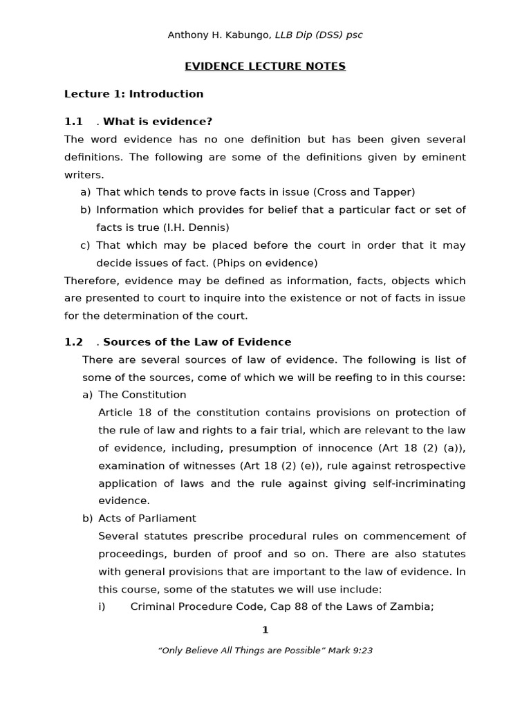 Introduction to Evidence Law Principles | PDF | Burden Of Proof (Law ...