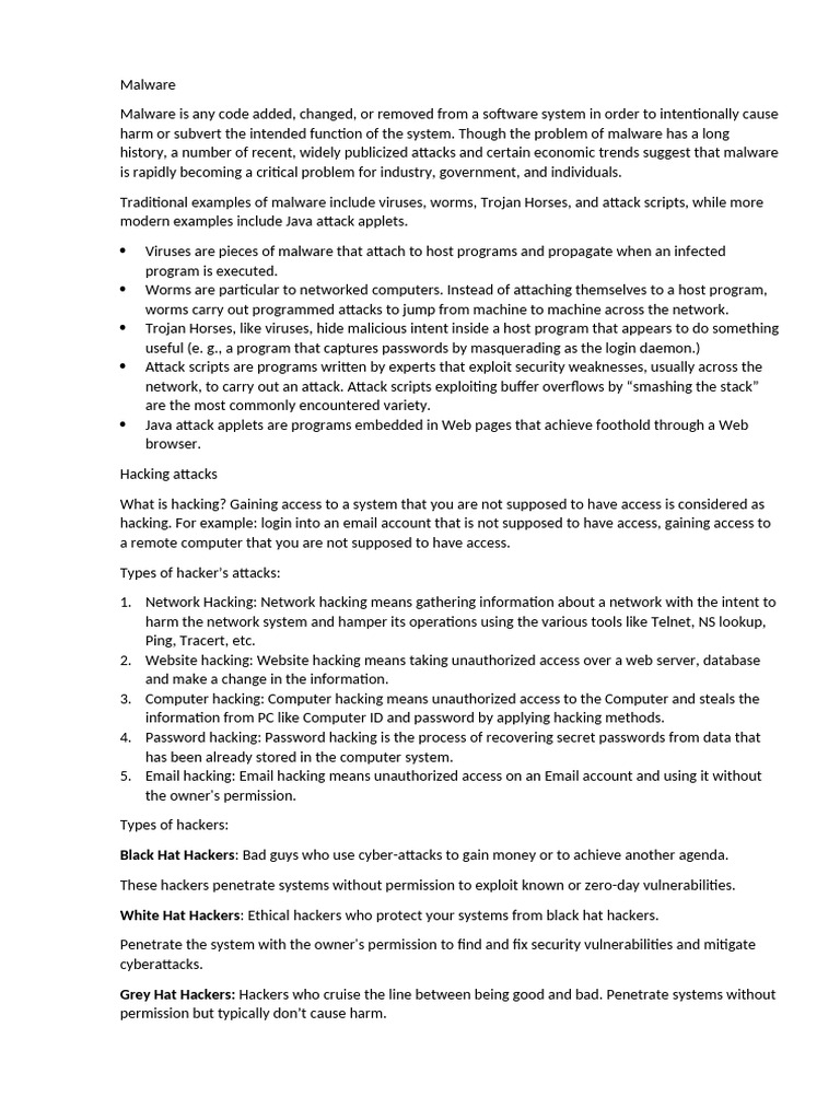 Understanding Malware and Hacking Types | PDF | Security Hacker | Malware