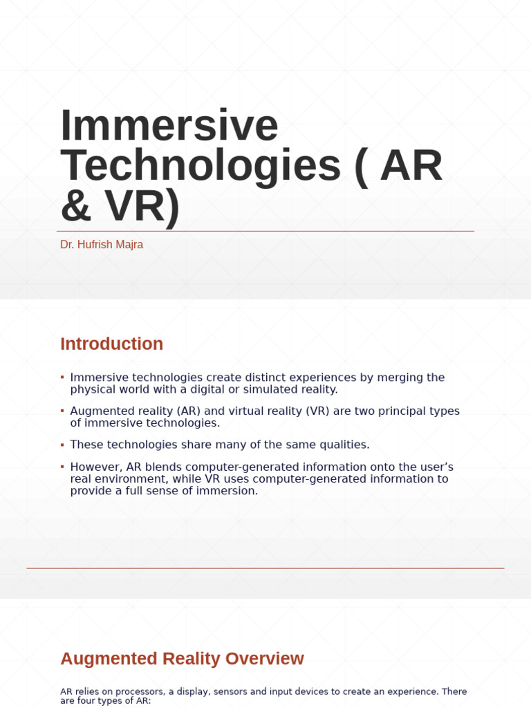 Immersive Technologies (AR & VR) | PDF | Virtual Reality | Augmented Reality