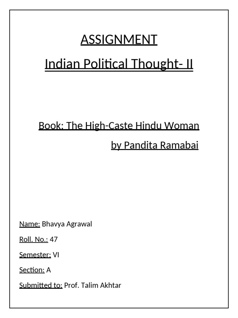 The High-Caste Hindu Woman | PDF | Intersectionality | Gender