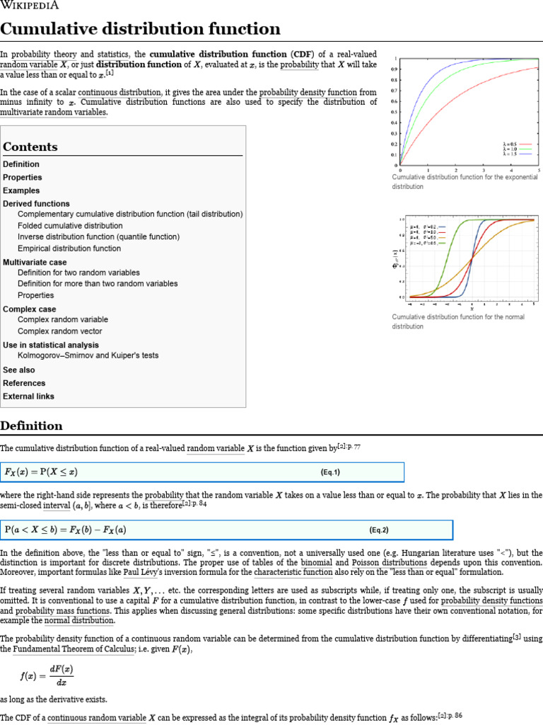 Cumulative Distribution Function - Wikipedia | PDF | Probability ...