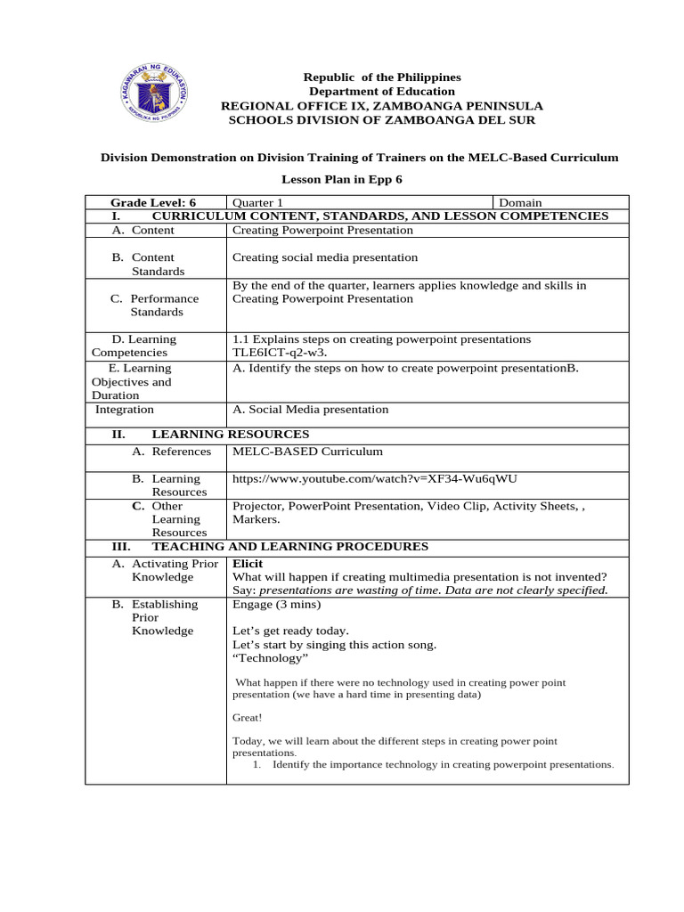 EPP Grade 6: PowerPoint Lesson Plan | PDF | Page Layout | Microsoft ...