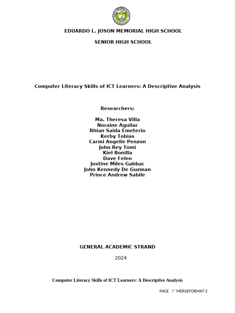 ICT Learners' Computer Literacy Analysis | PDF | Educational Technology ...