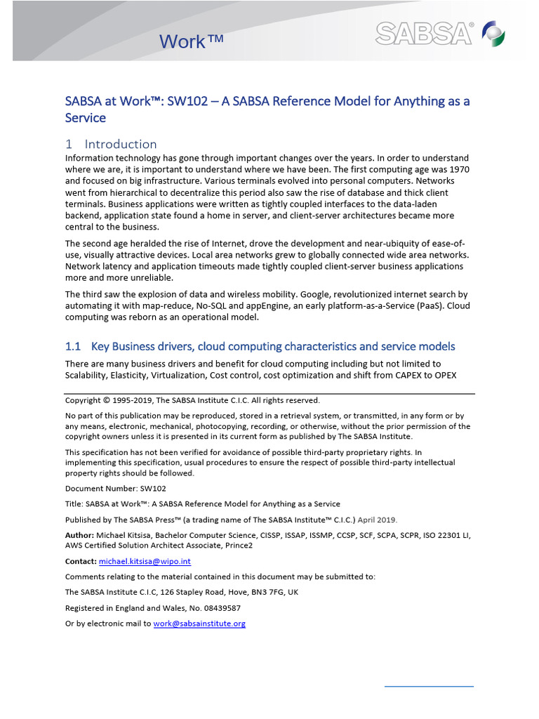 TSI SW102 A SABSA Reference Model For Anything As A Service | PDF ...