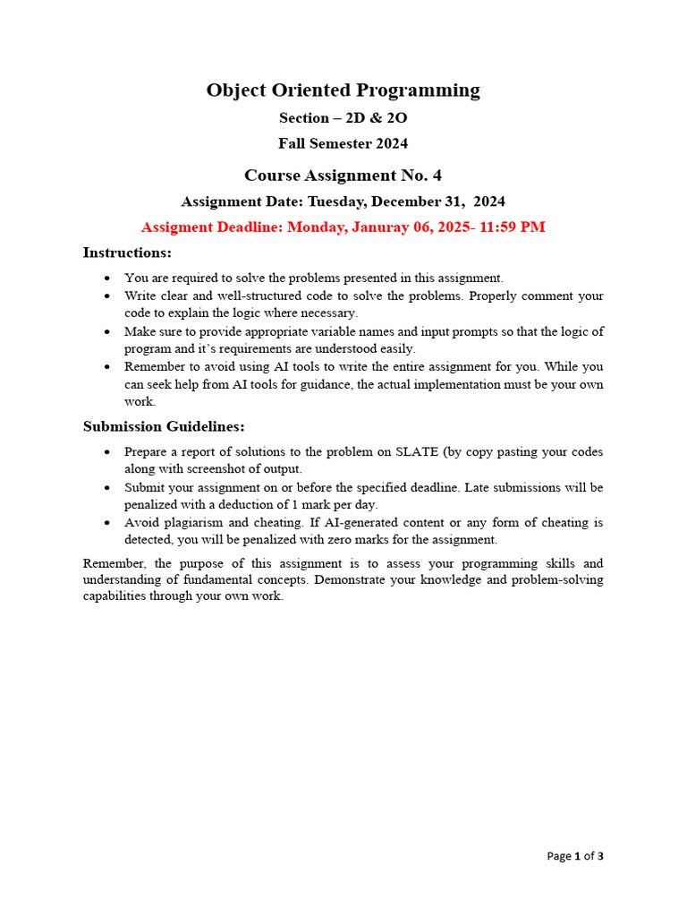 OOP - Section 3D 3O - Assignment 4 | PDF | Object Oriented Programming | Artificial Intelligence