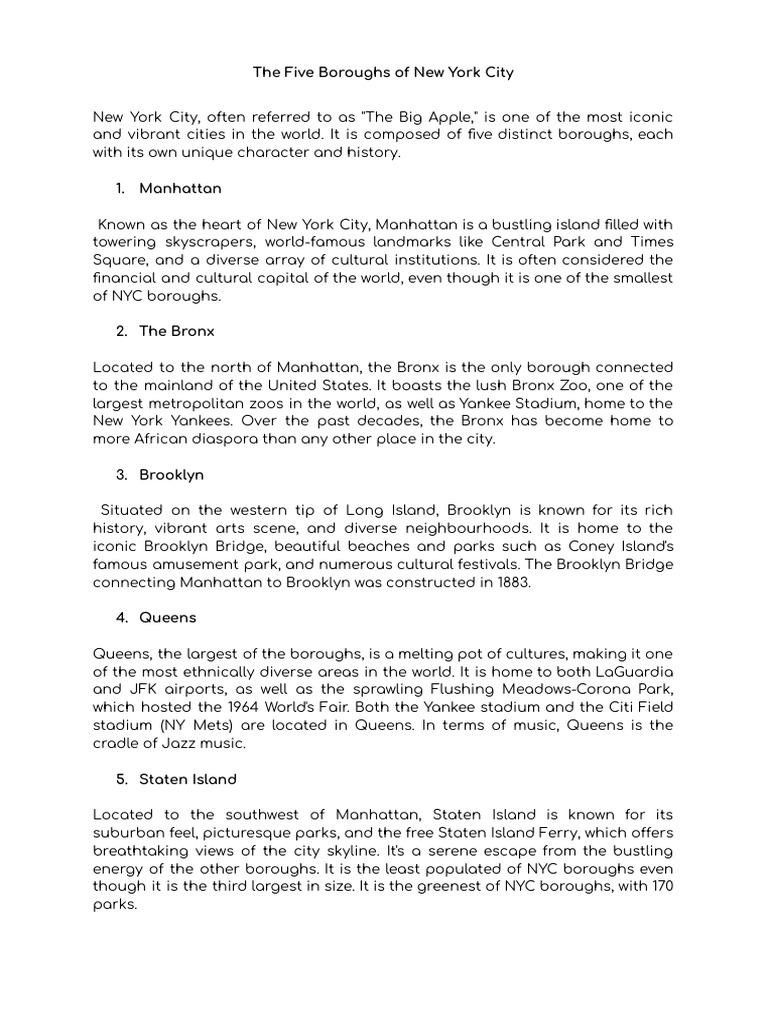 Overview of NYC's Five Boroughs | PDF | New York City | Manhattan