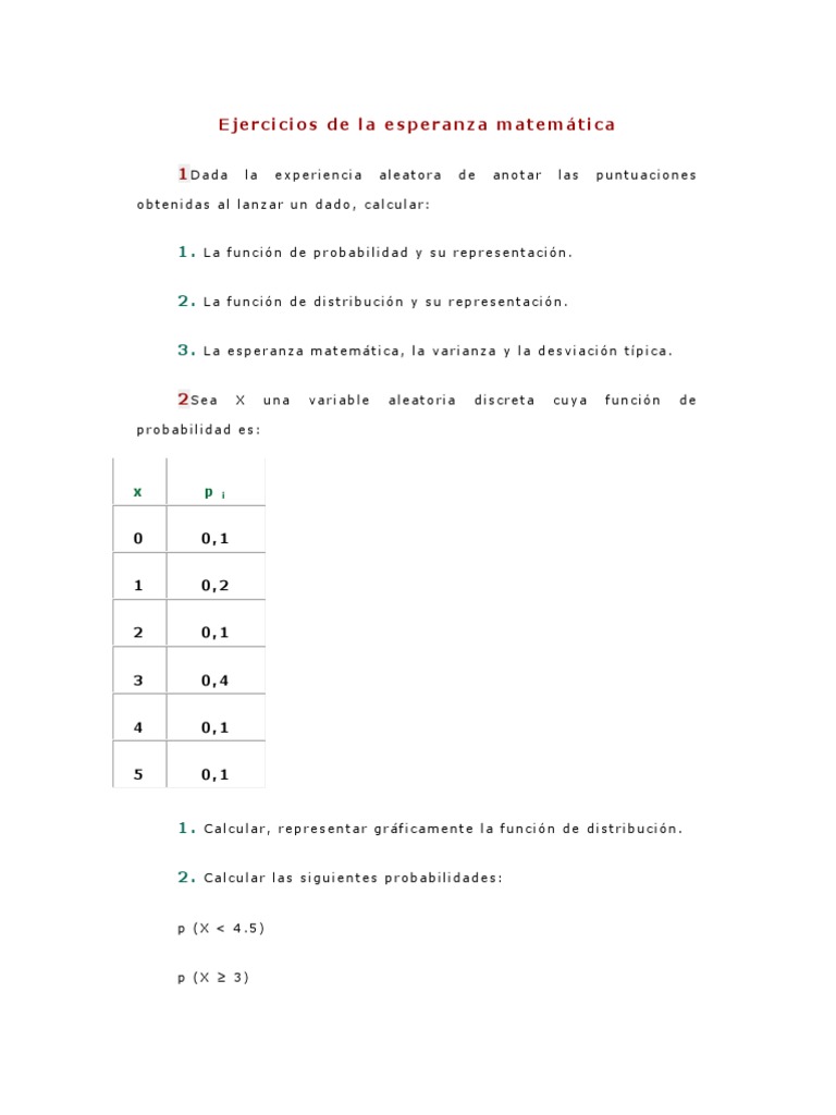 Ejercicios de La Esperanza Matemática.. | PDF | Valor esperado | Diferencia