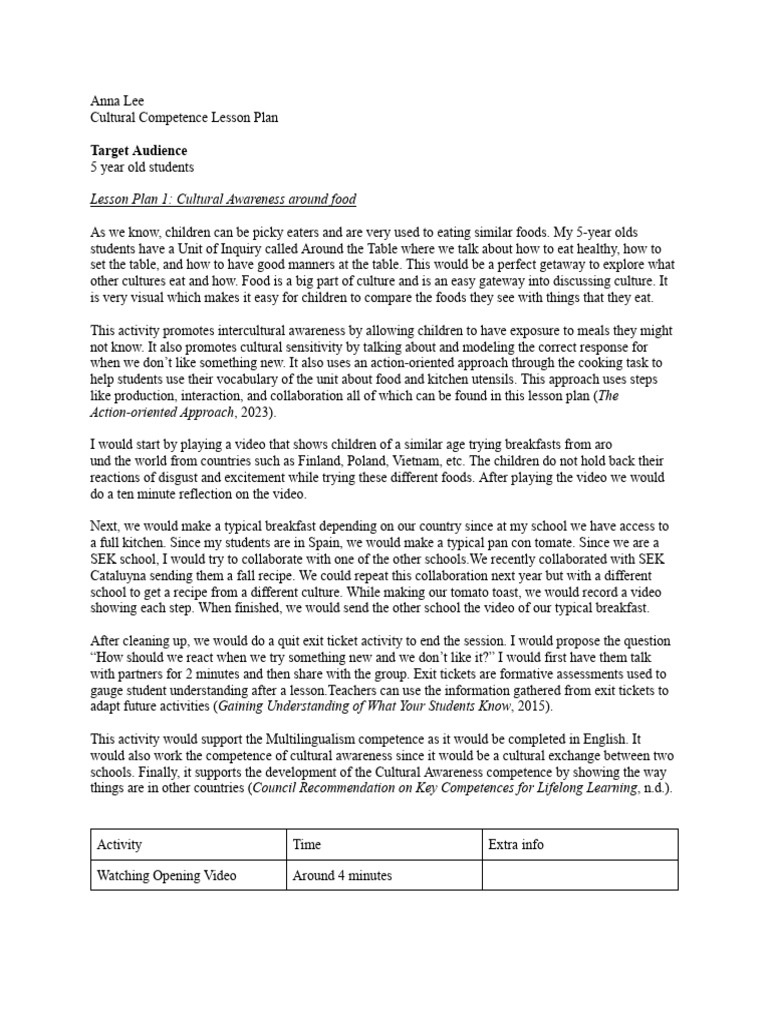 Cultural Competence Lesson Plans Anna Lee | PDF | Geography | Learning