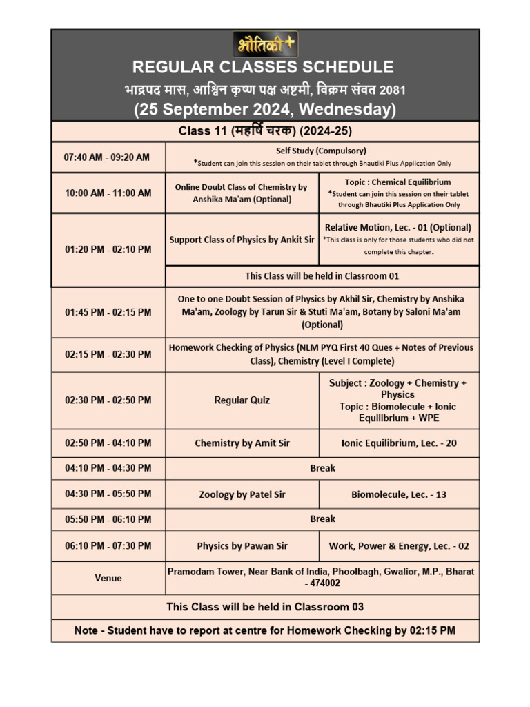 Class Schedule for Science Subjects | PDF | Chemistry | Physical Sciences