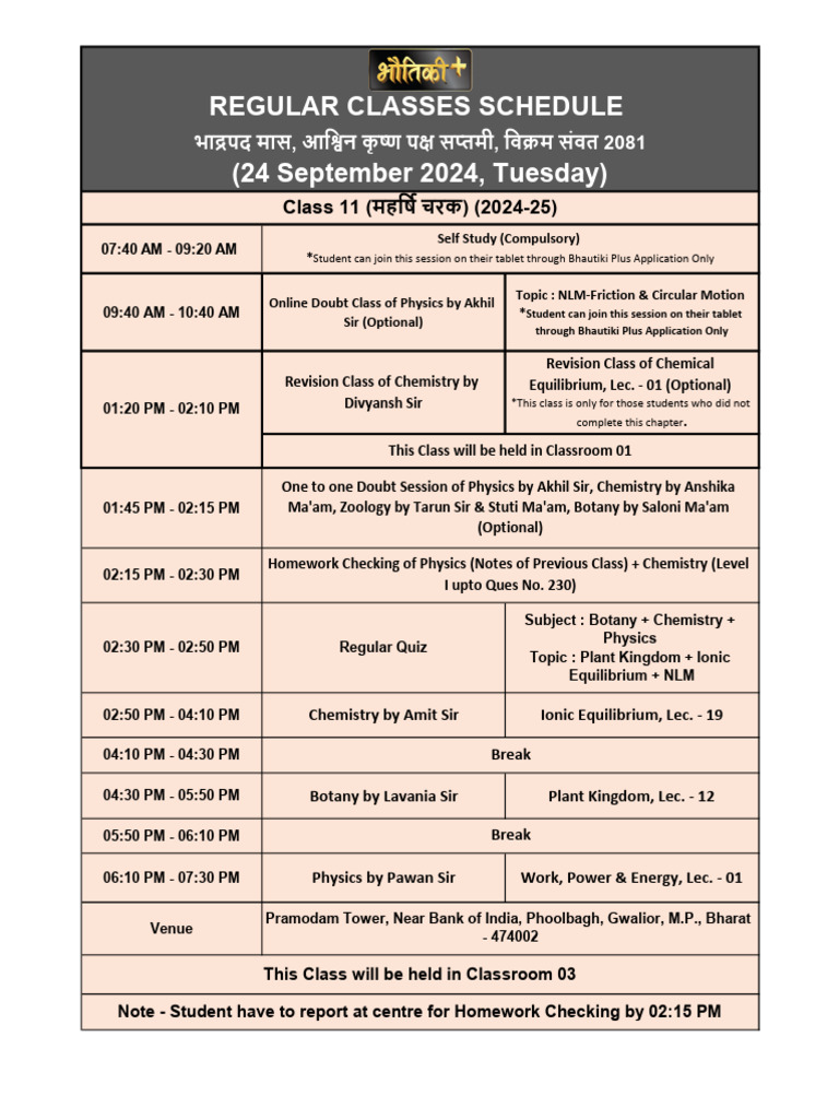 Regular Classes Schedule (24!09!2024) | PDF | Applied And ...