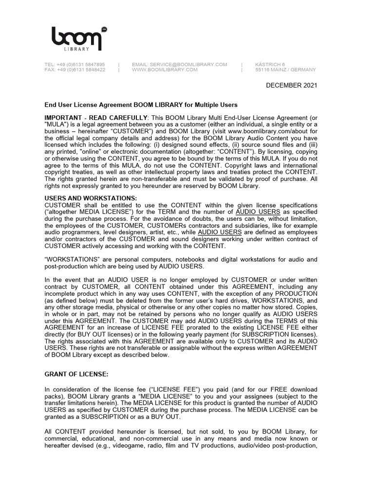 00 - BOOM Library MULA 2021 | PDF | License | Subscription Business Model