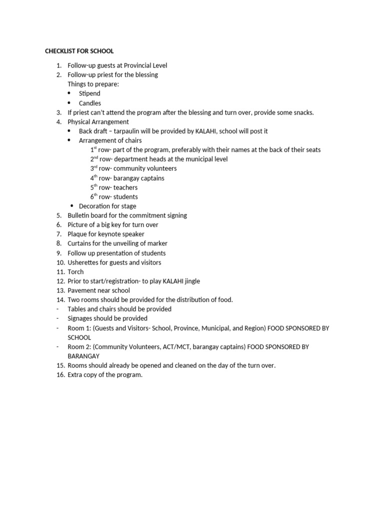 Checklist For School | PDF