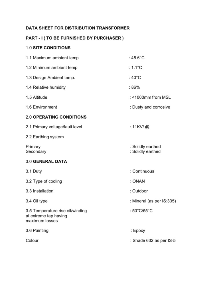 Transformer Data Sheet | Transformer | Electrical Equipment