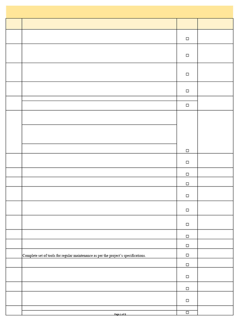 Hotel Pre-Opening Handover Checklist | PDF | Elevator | Safety