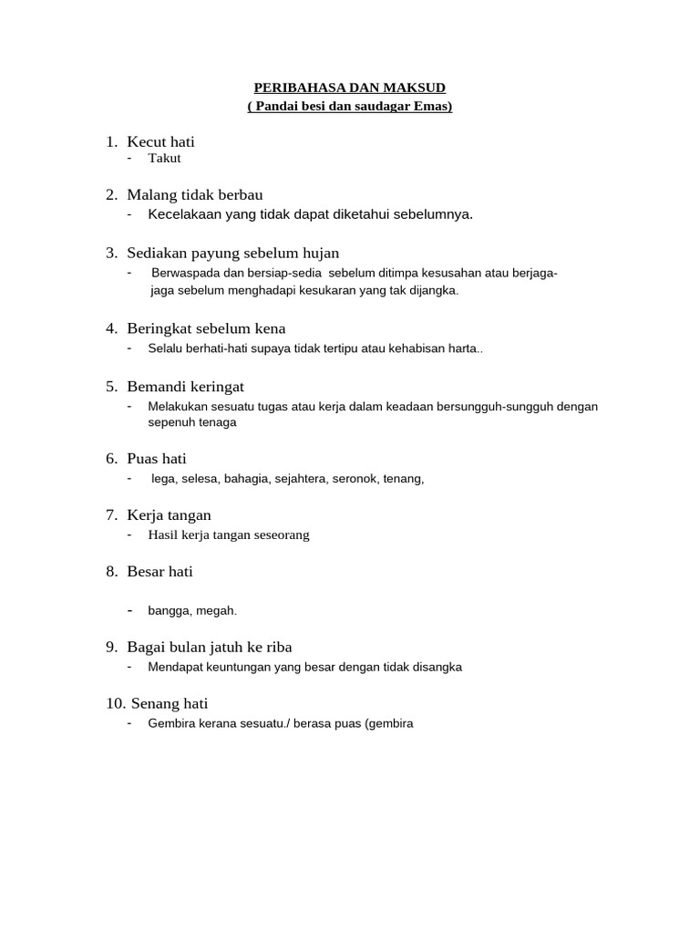 Peribahasa Dan Maksud 2 | PDF
