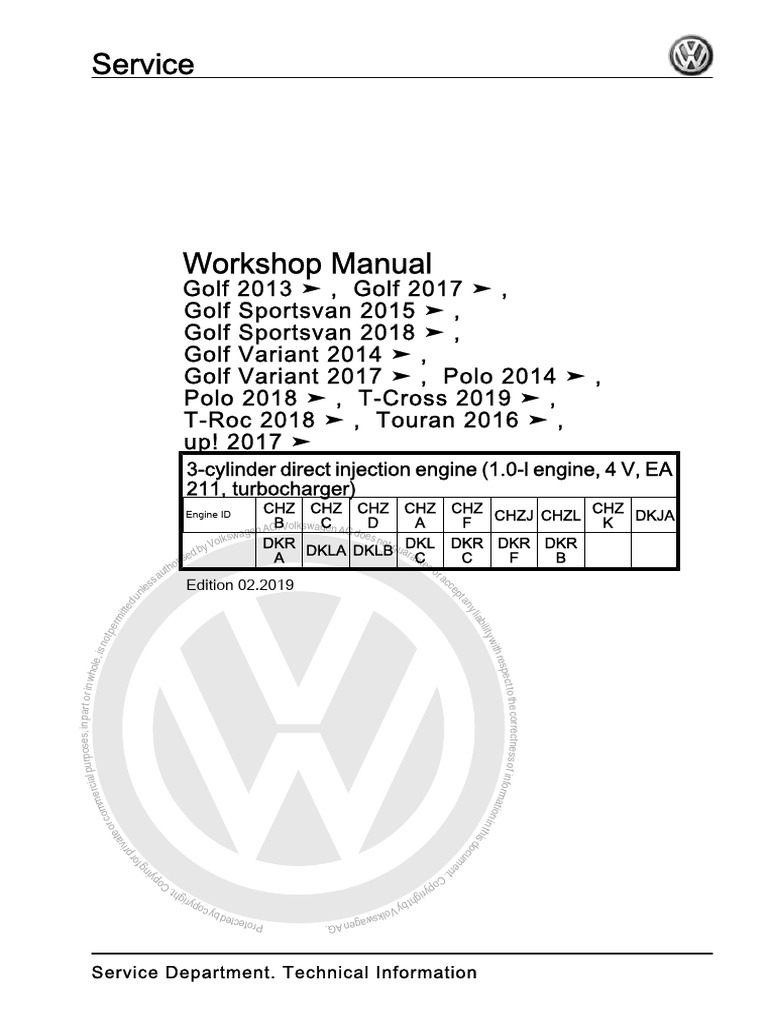 3-Cyl. Direct Injection Engine (1.0l Engine, 4 V, EA 211, Turbocharger ...