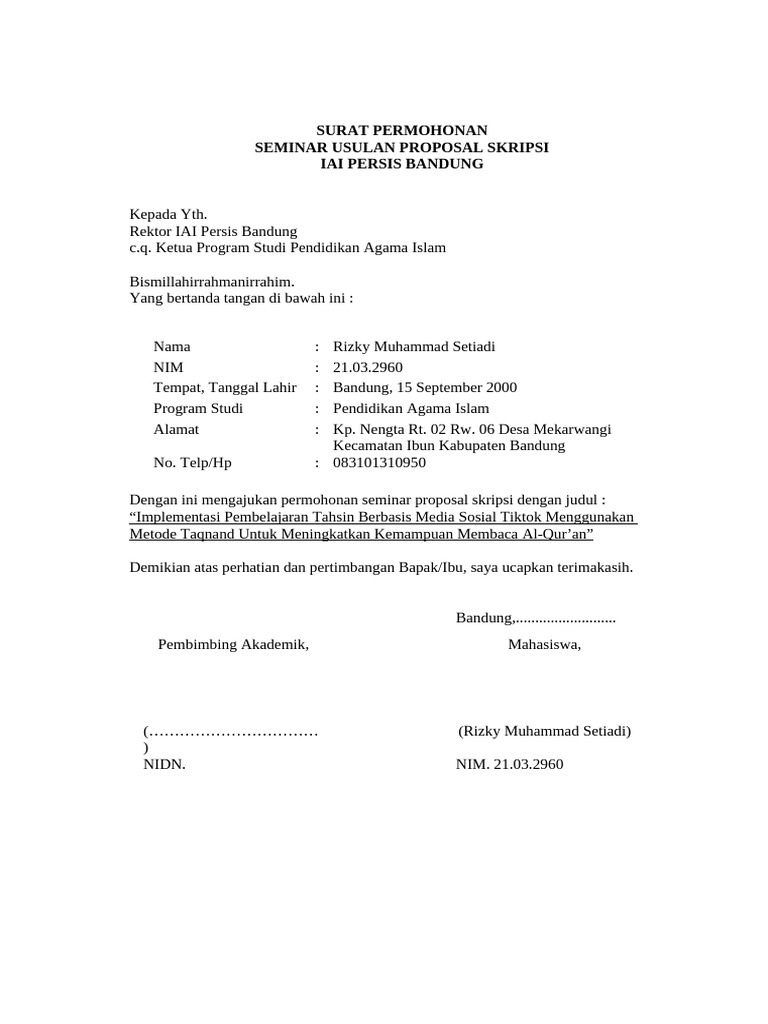 Seminar Proposal Skripsi Rizky di IAI Persis | PDF