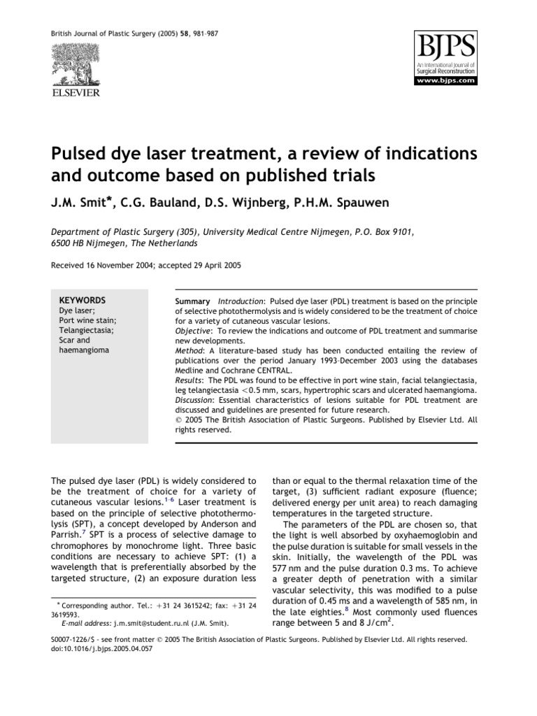 Pulsed Dye Laser Treatment, A Review of Indication | PDF | Scar | Laser