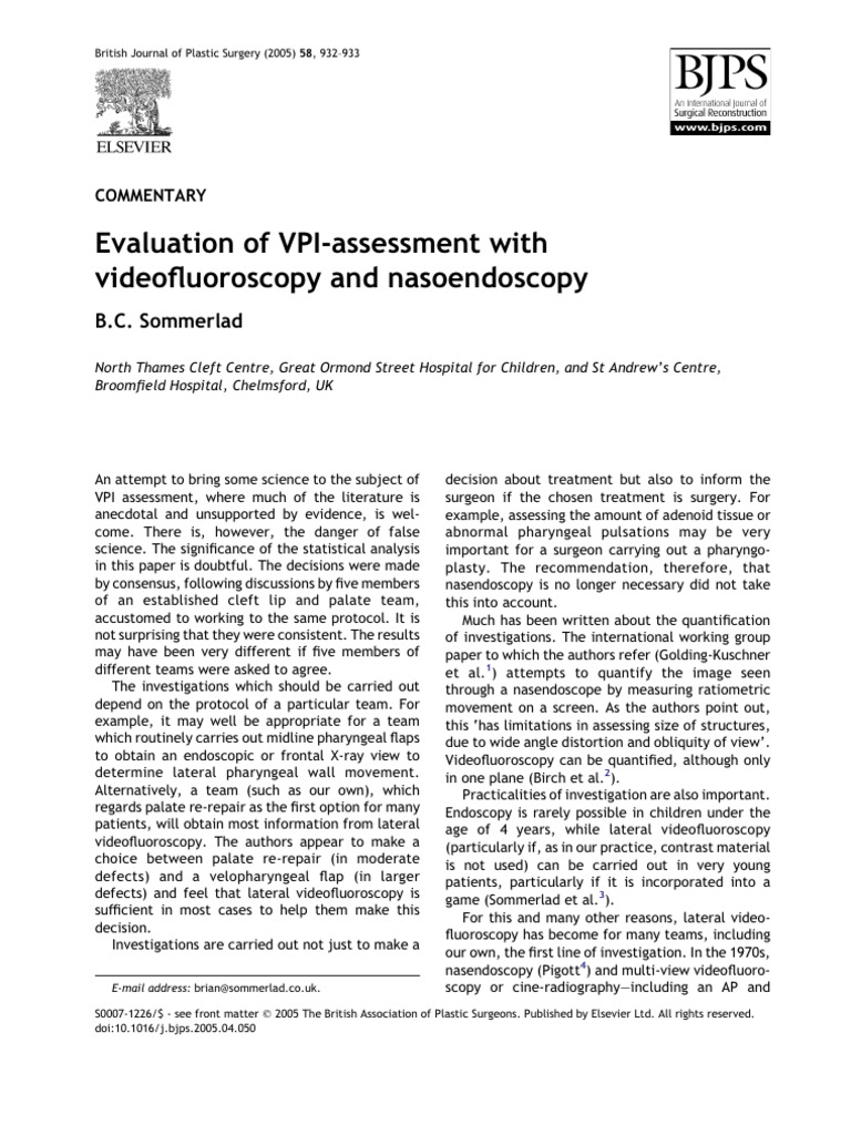 Evaluation of VPI Assessment With Videofluoros | PDF | Diseases And Disorders | Clinical Medicine